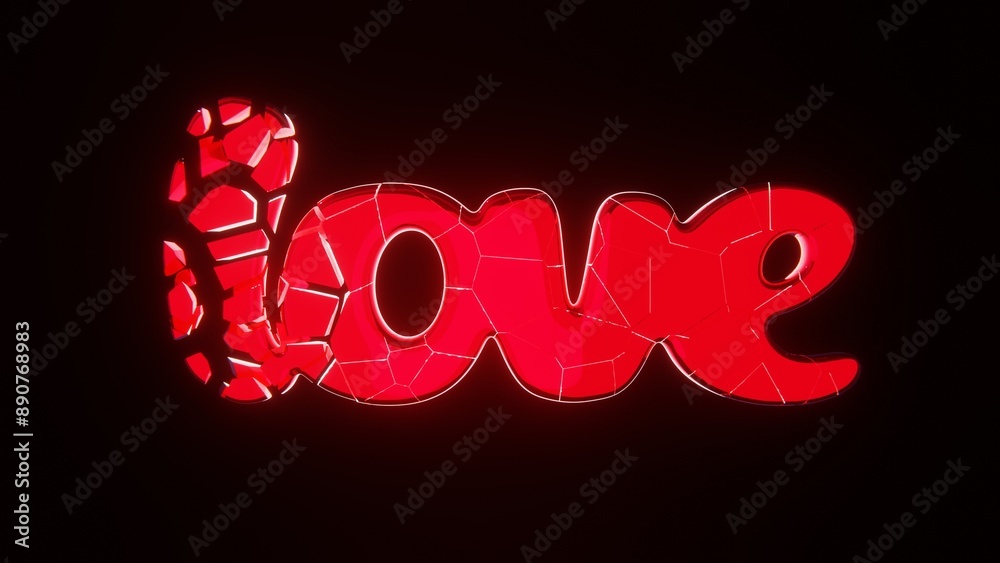 Abstract 3d conceptual background romance text love word infographic letter breaking fracture ...