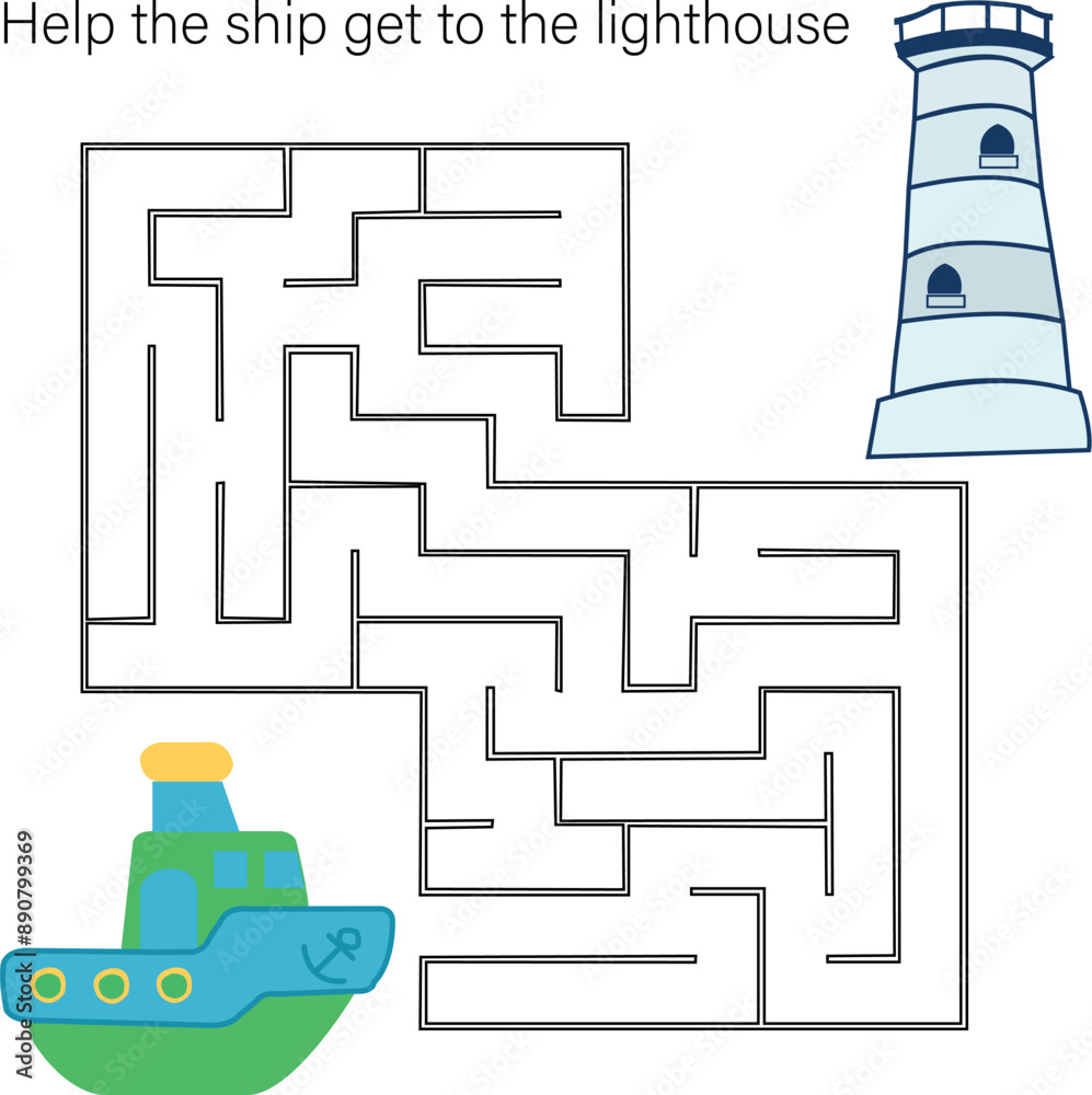 Maze game for children. the boat get to the lighthouse. Game for kids ...