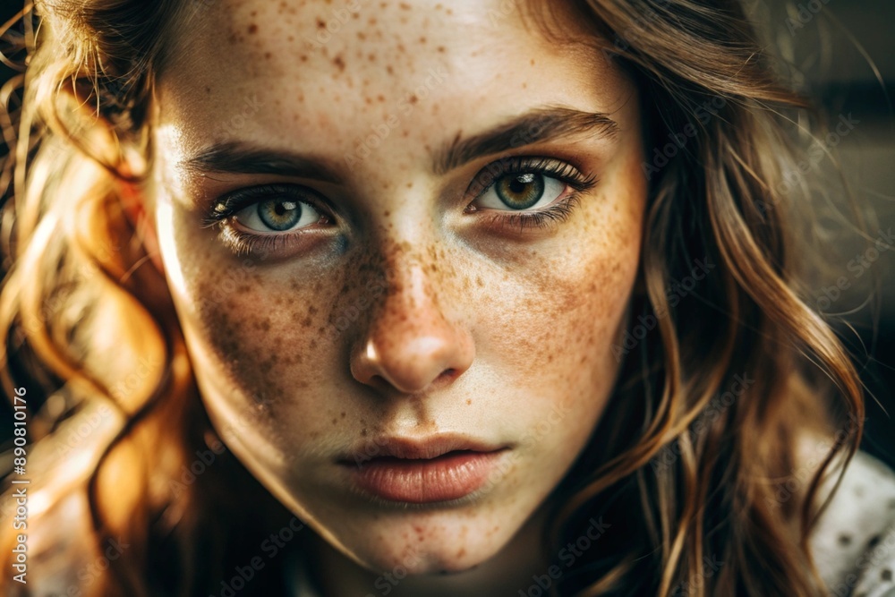 A deep, emotional portrait. The face of a young girl without makeup ...