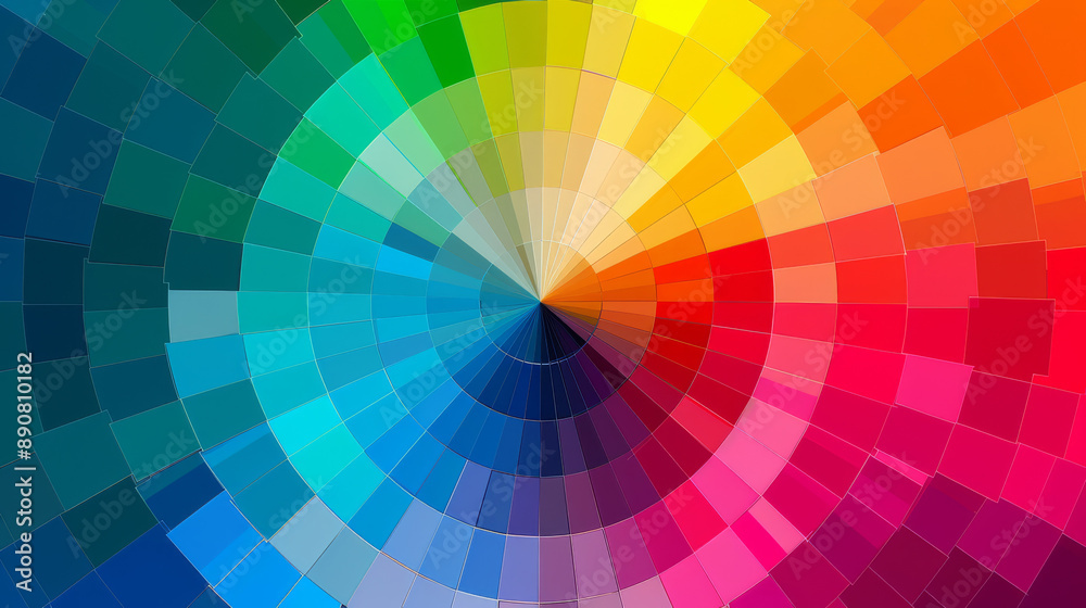 A color wheel and color swatches demonstrating different color schemes ...