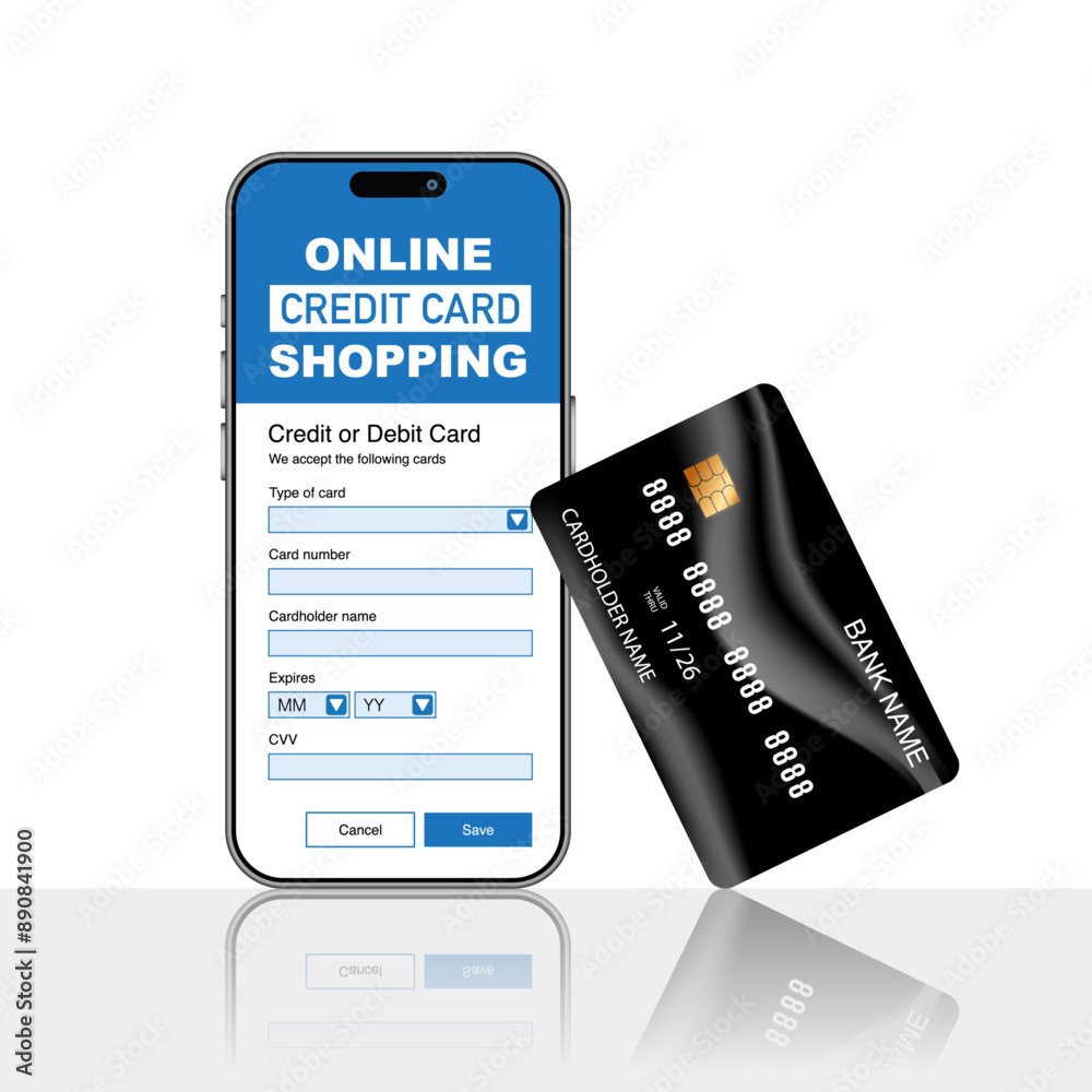 Smartphone with Credit Cait Payment UI Mockup. Realistic Mobile App ...