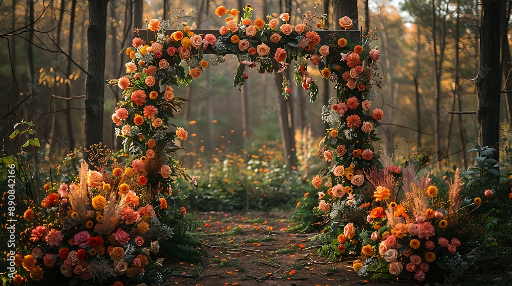 Picturesque wedding invitation showcasing an open area forest clearing ...