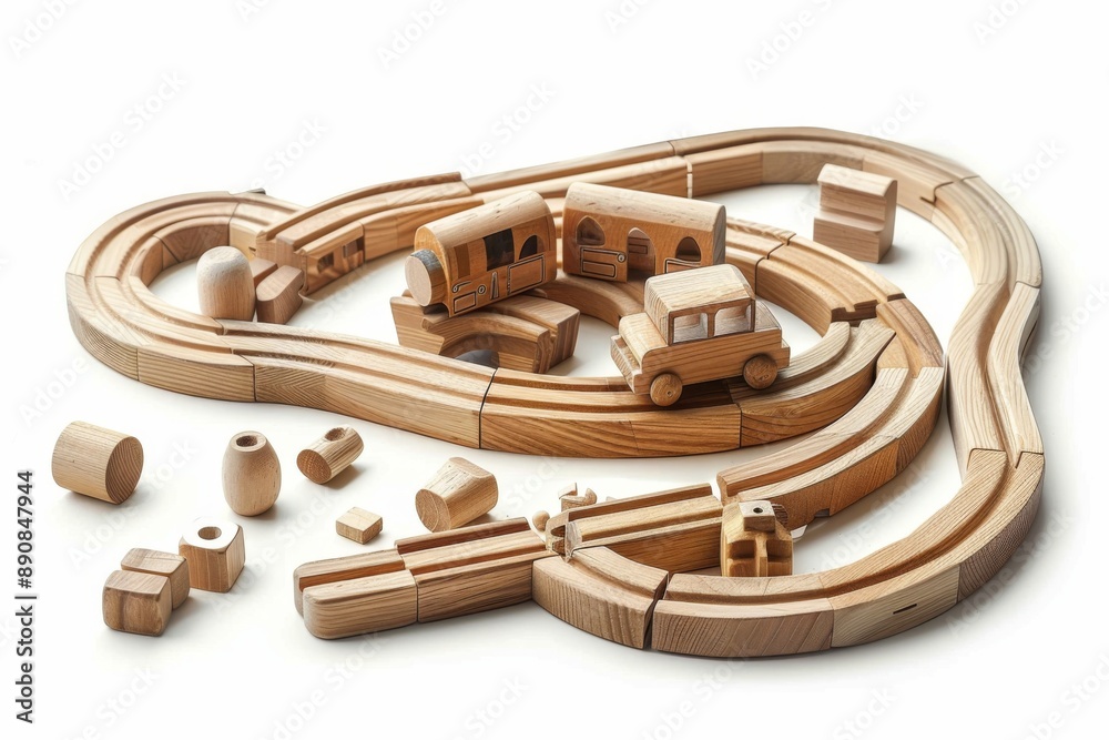 A once beloved toy train set now lies in disarray, its wooden tracks ...