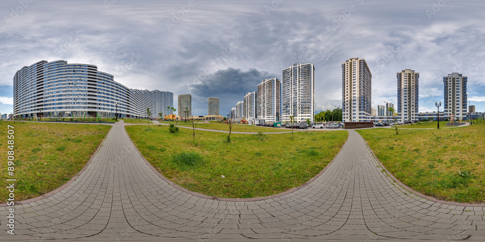 hdri 360 panorama near new skyscrapers and residential complex before ...