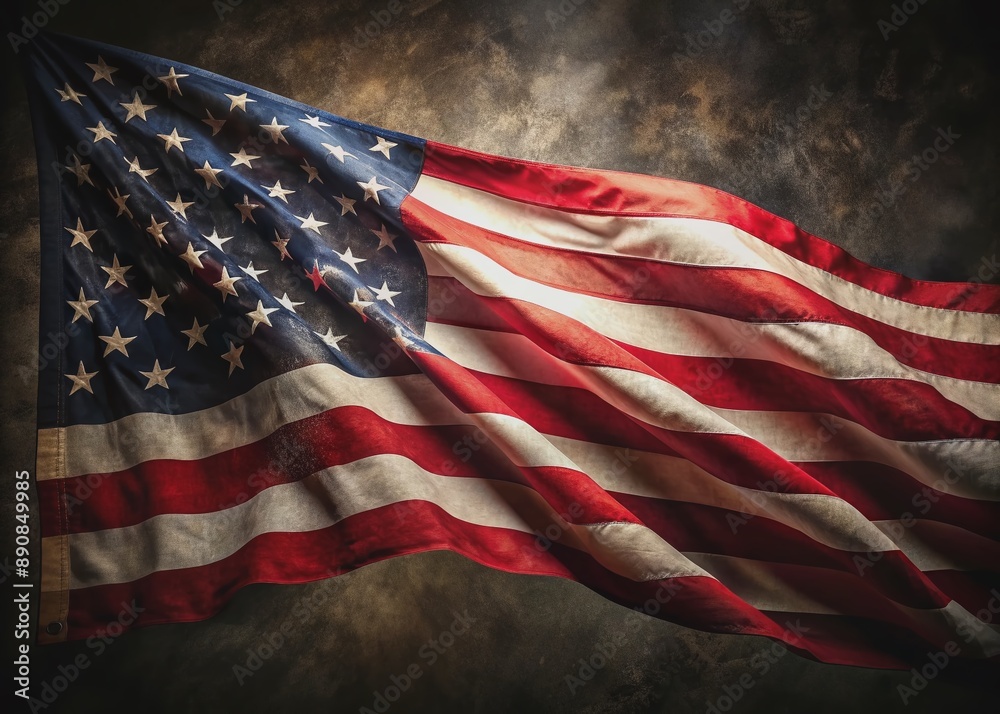 Vibrant American flag waving proudly on a dark background, providing ...
