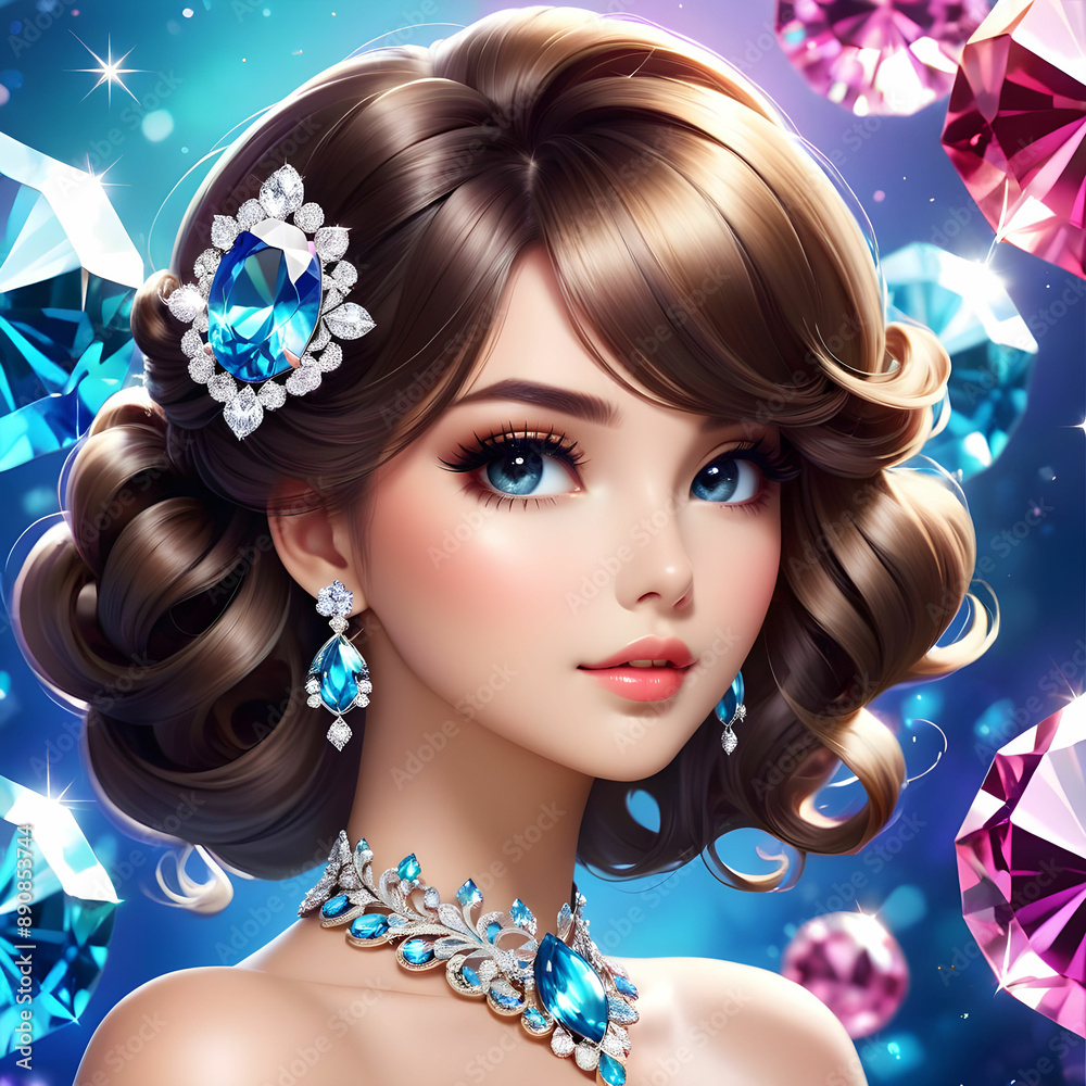 Generative illustration poster of a young beautiful blonde girl with ...