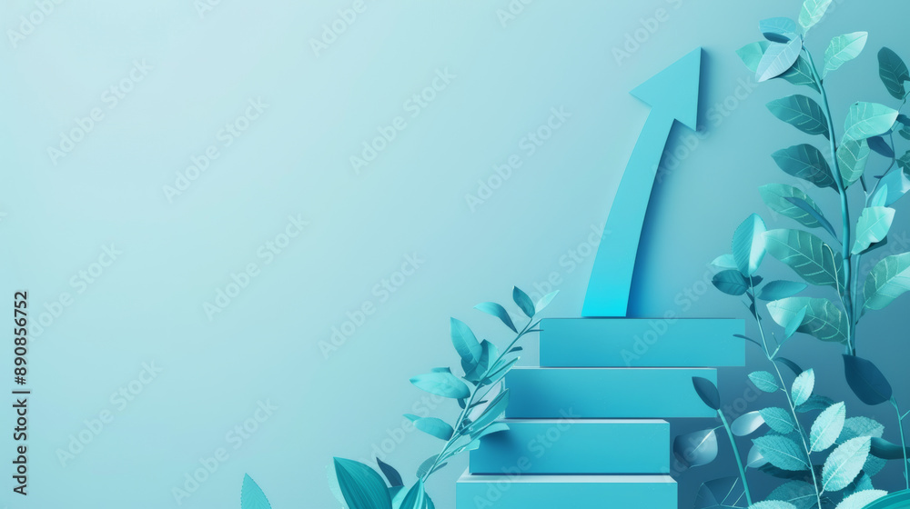 Climb the ladder of success with determination! Blue arrow on a light ...