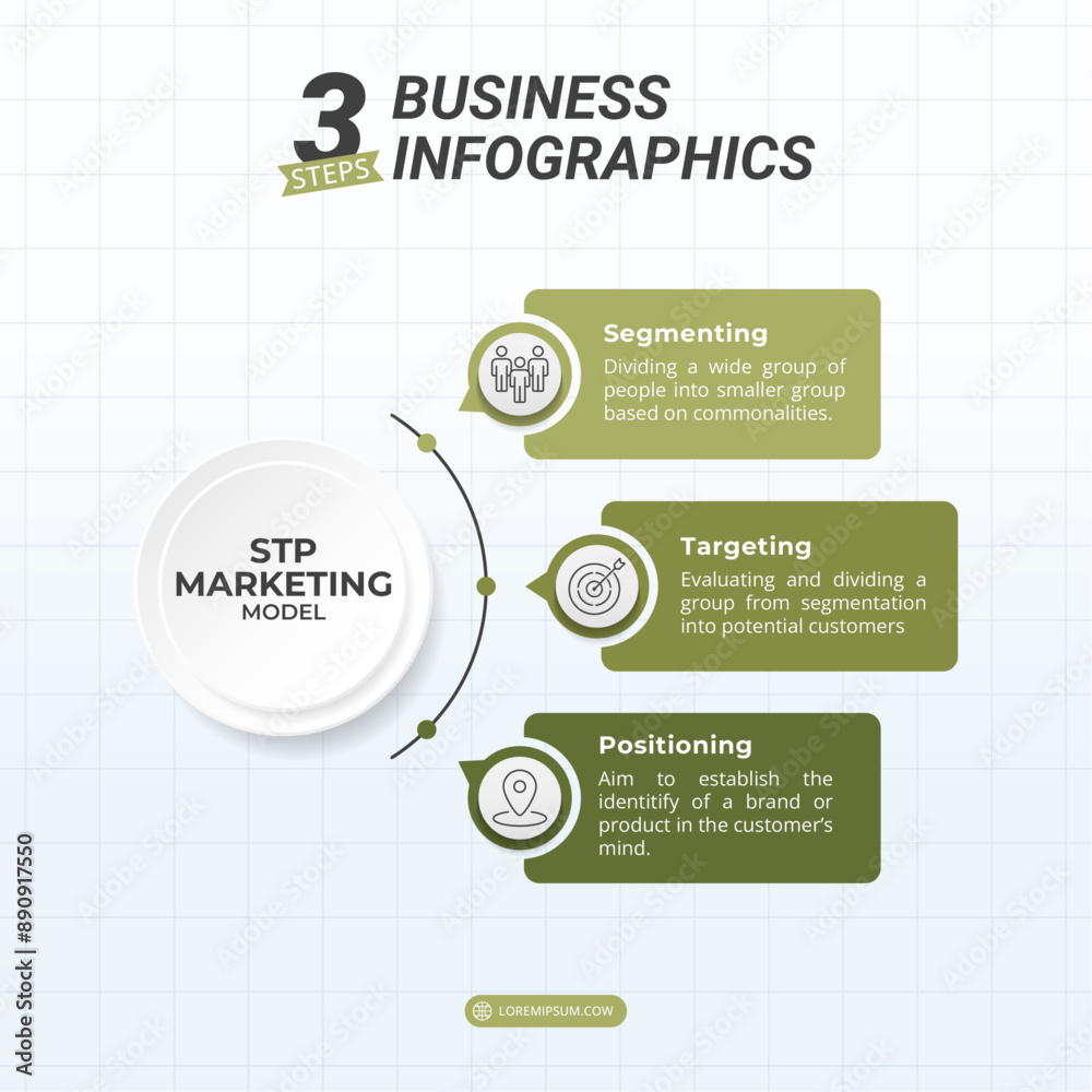 STP Marketing Diagram Infographic with 3 Options and Editable Text on a ...
