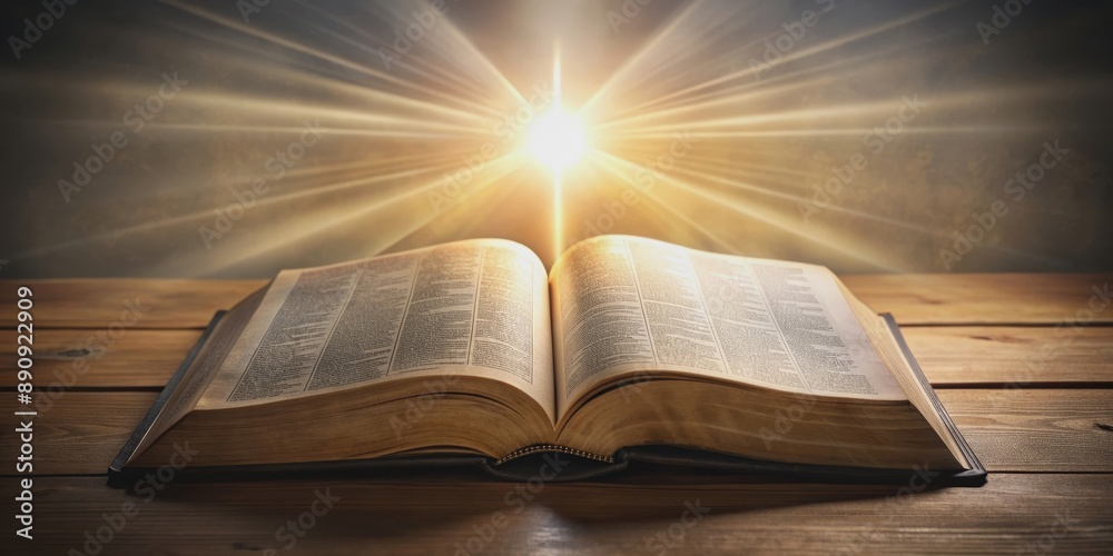 Open bible with glowing pages revealing the Book of Isaiah in a cinematic presentation, Bible ...