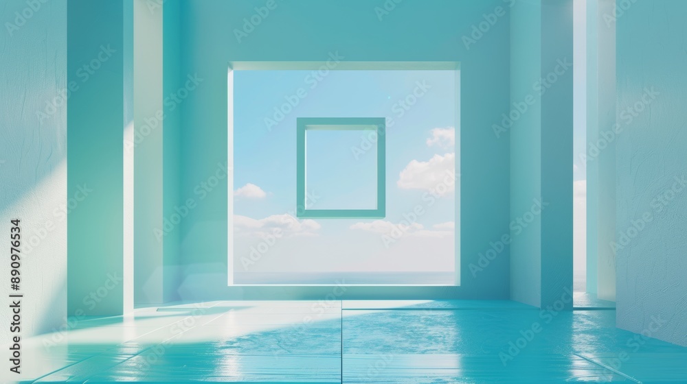 futuristic simulated scene with a mirrorlight frame and a window, in ...