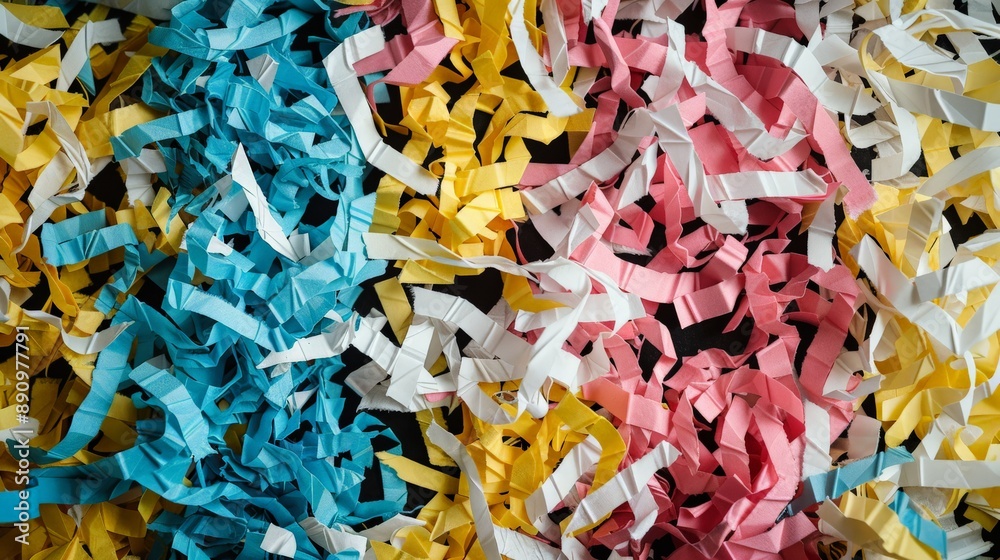 Shredded paper texture background in a mix of colors for recycling ...