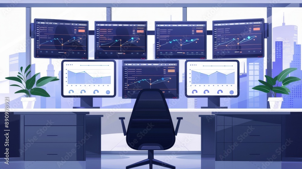 Smart city control room filled with advanced electronic interfaces ...