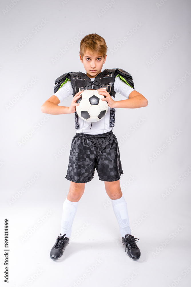 Young youth preteen boy standing in studio with white background ...