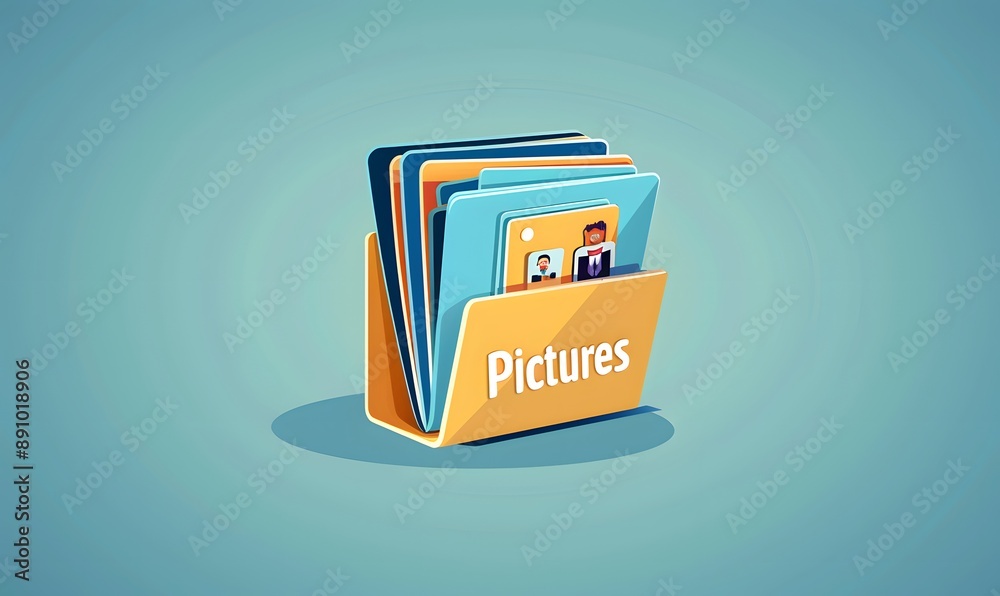 Graphic representation of a digital folder icon labeled "Pictures" with ...