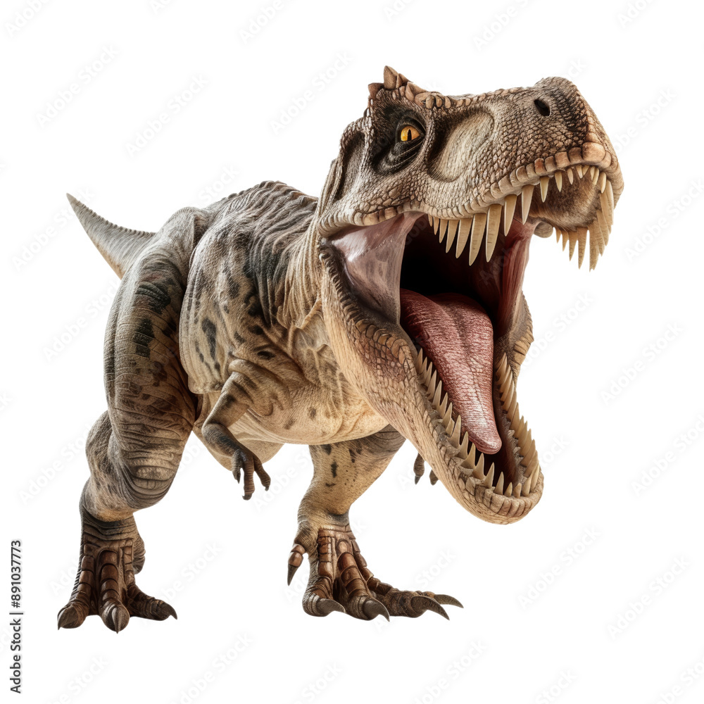 Ferocious Tyrannosaurus rex dinosaur roaring with mouth open on ...