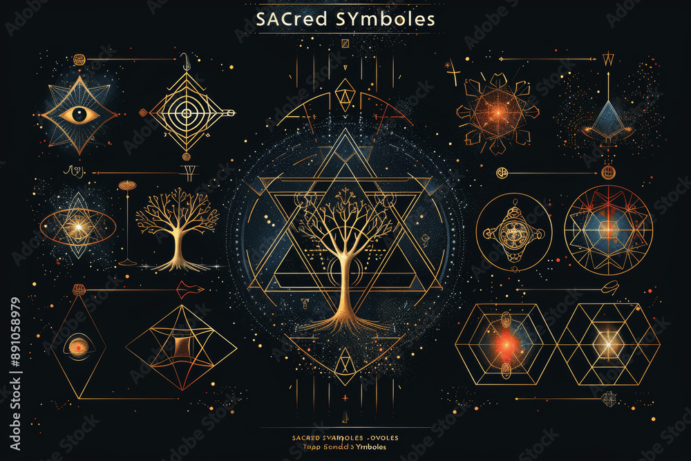 sacred geometry symbols collection flower of life metatron's cube ...