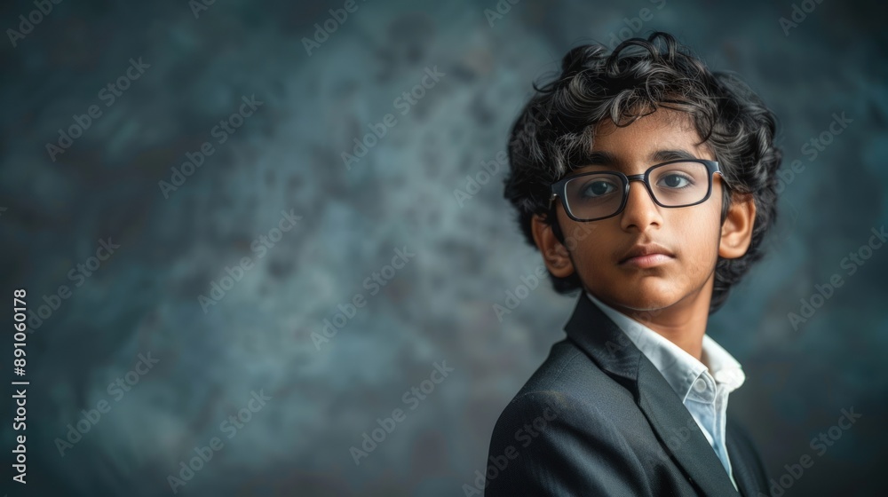young Indian intelligent boy smiling with fair skin wearing coat and ...