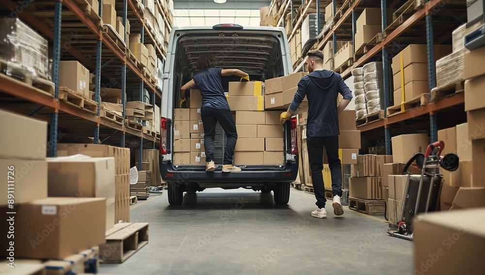 In a distribution center, teamwork and efficiency are shown as ...