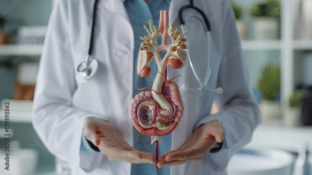 Caring for urinary health: A female doctor presenting a urinary system ...