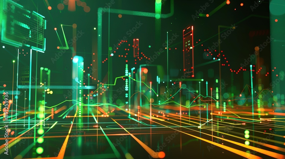 Diagrams with Data in Neon Green Color, Featuring Modern Visuals and ...