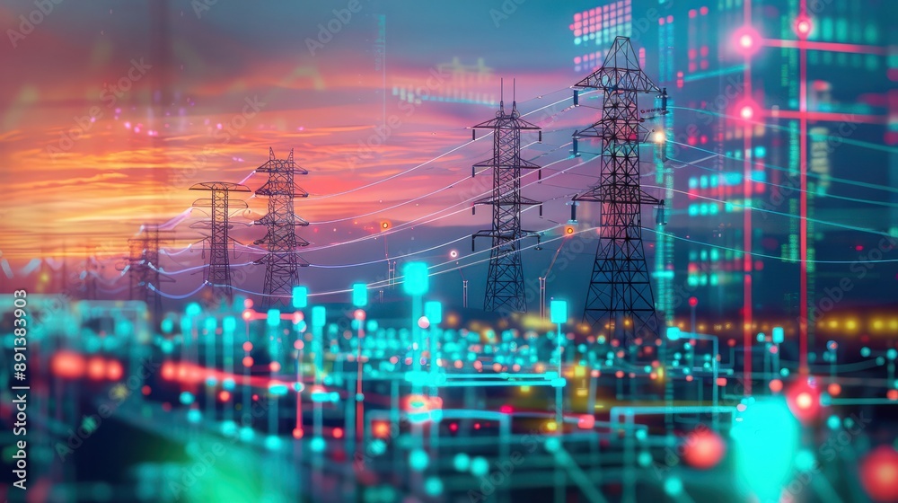 Detailed electricity grid diagrams showcasing cost analytics with ...