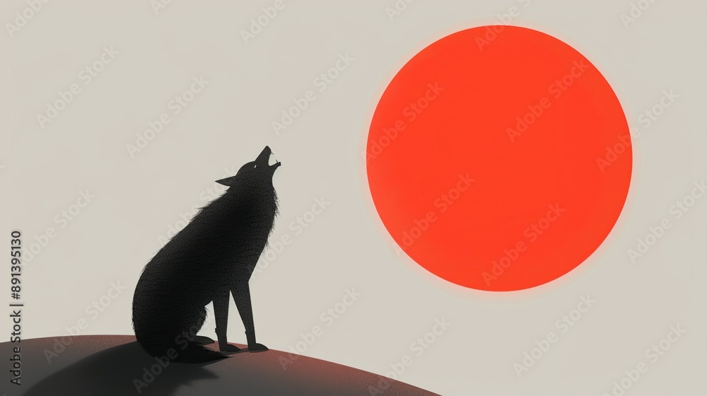 Howling werewolf under a blood-red moon, transformation in progress ...