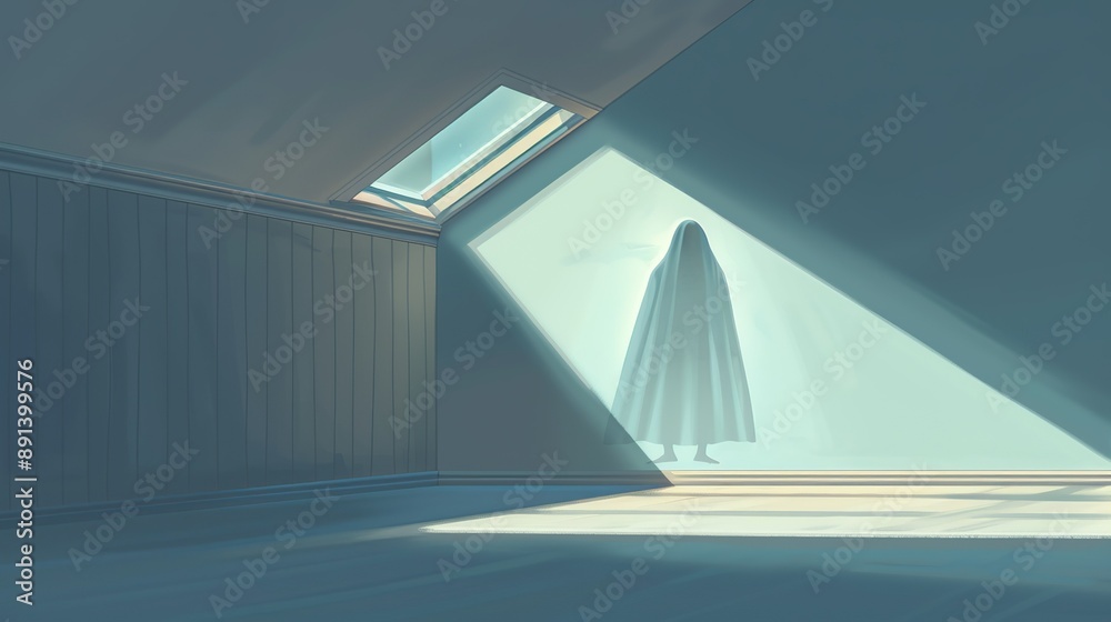 Sinister shadow lurking in the attic of an old, haunted house, waiting ...