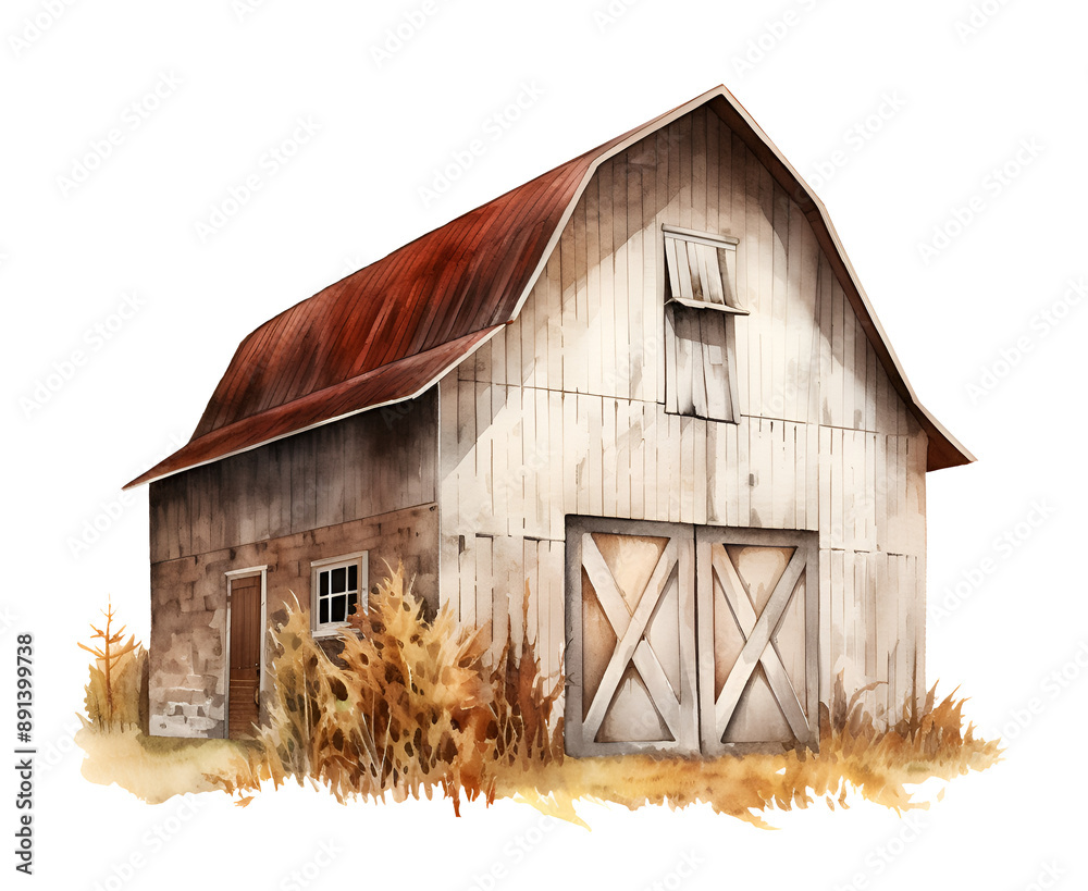Autumn barn, watercolor clipart illustration with isolated background ...