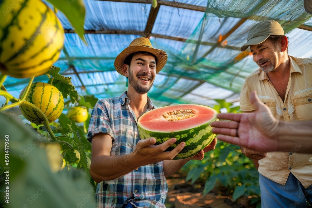Ukrainian elderly farmer shows his organic harvest - melon and ...