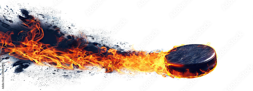 Burning hockey puck flying with flames, cut out Stock Photo | Adobe Stock