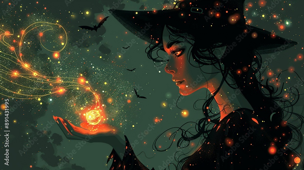 Wicked witch casting a spell with glowing effects and eerie lights ...