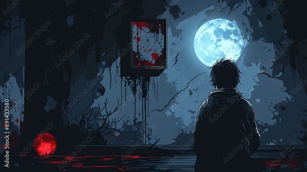 Gory details with bloodstains and eerie shadows creating a chilling ...