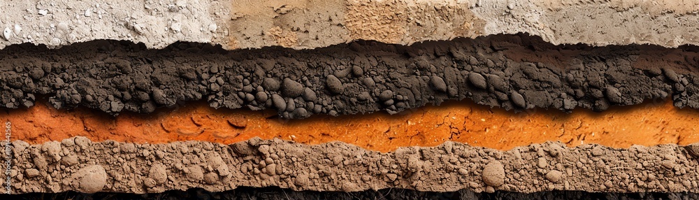 Cross-section of soil layers showing different textures and ...