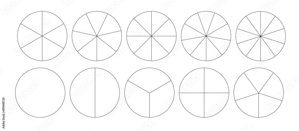 Segmented circles isolated on a white background. A different number of ...