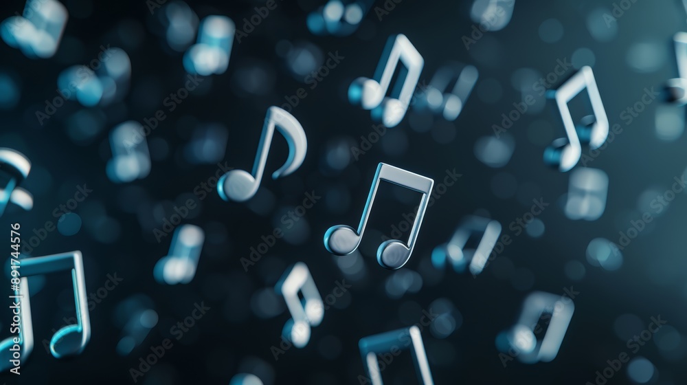 Holographic 3D music notes floating in a dark space, 3D background ...