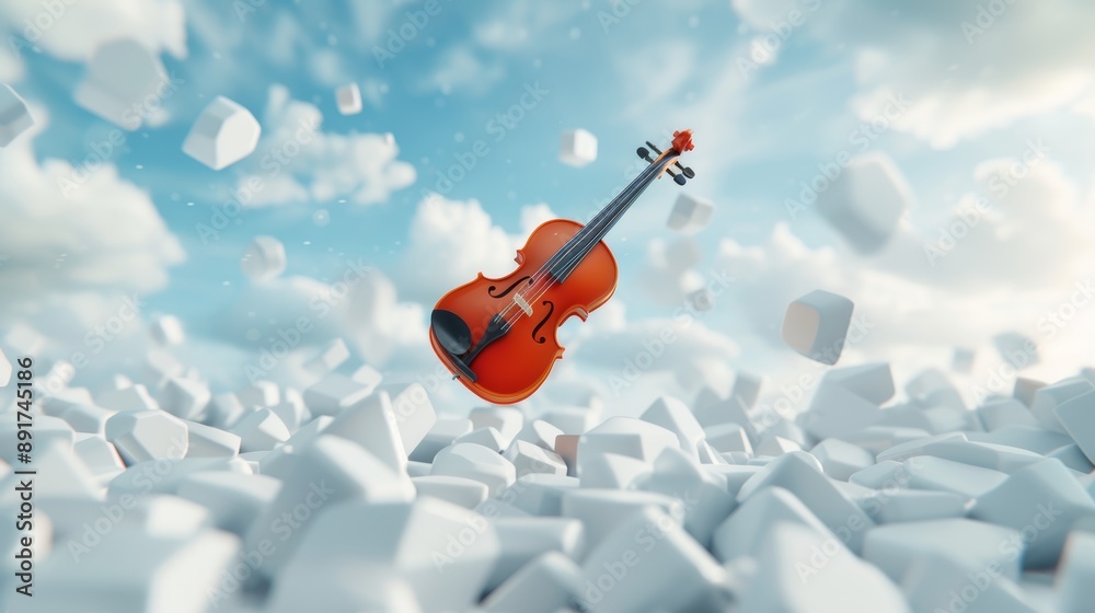 Floating 3D musical instruments in a surreal environment, 3D background ...