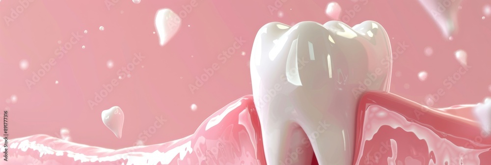 A close-up of a pristine tooth emerging from healthy gums symbolizes ...
