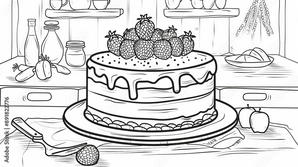 Kids' coloring page featuring a delicious cake. Free printable activity ...