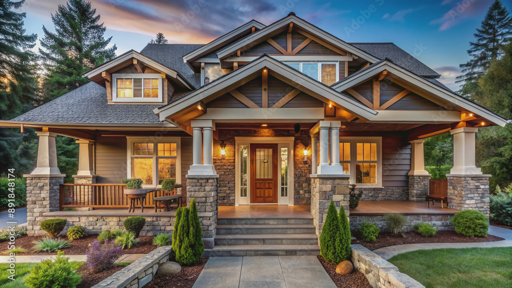 Warm and inviting craftsman style home features a stunning wood and ...