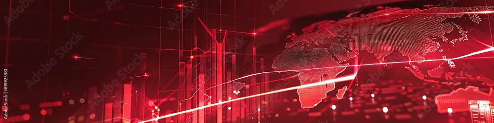 Cinematic financial chart in shades of red with laser-like energy beams ...