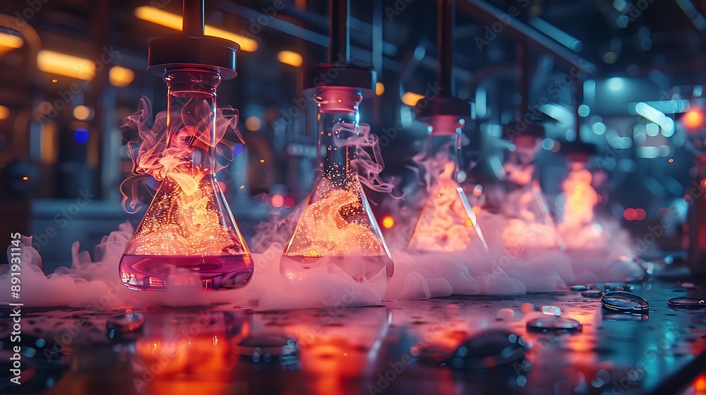Hyper realistic chemistry experiment in a futuristic lab showcasing the ...
