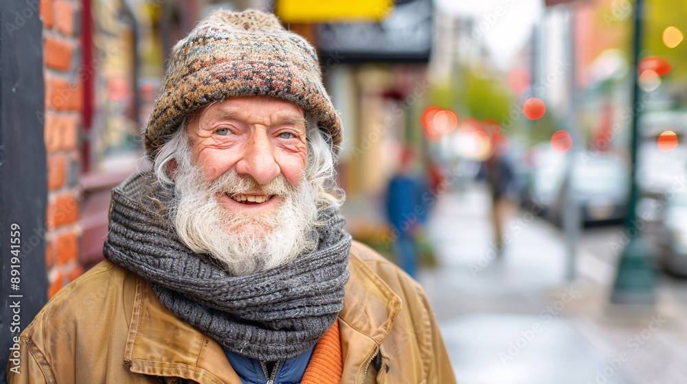 Homeless elderly American individual with no clothes huddled in an ...