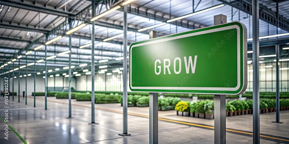 Contemporary grow signboard in an industrial setting, industrial ...