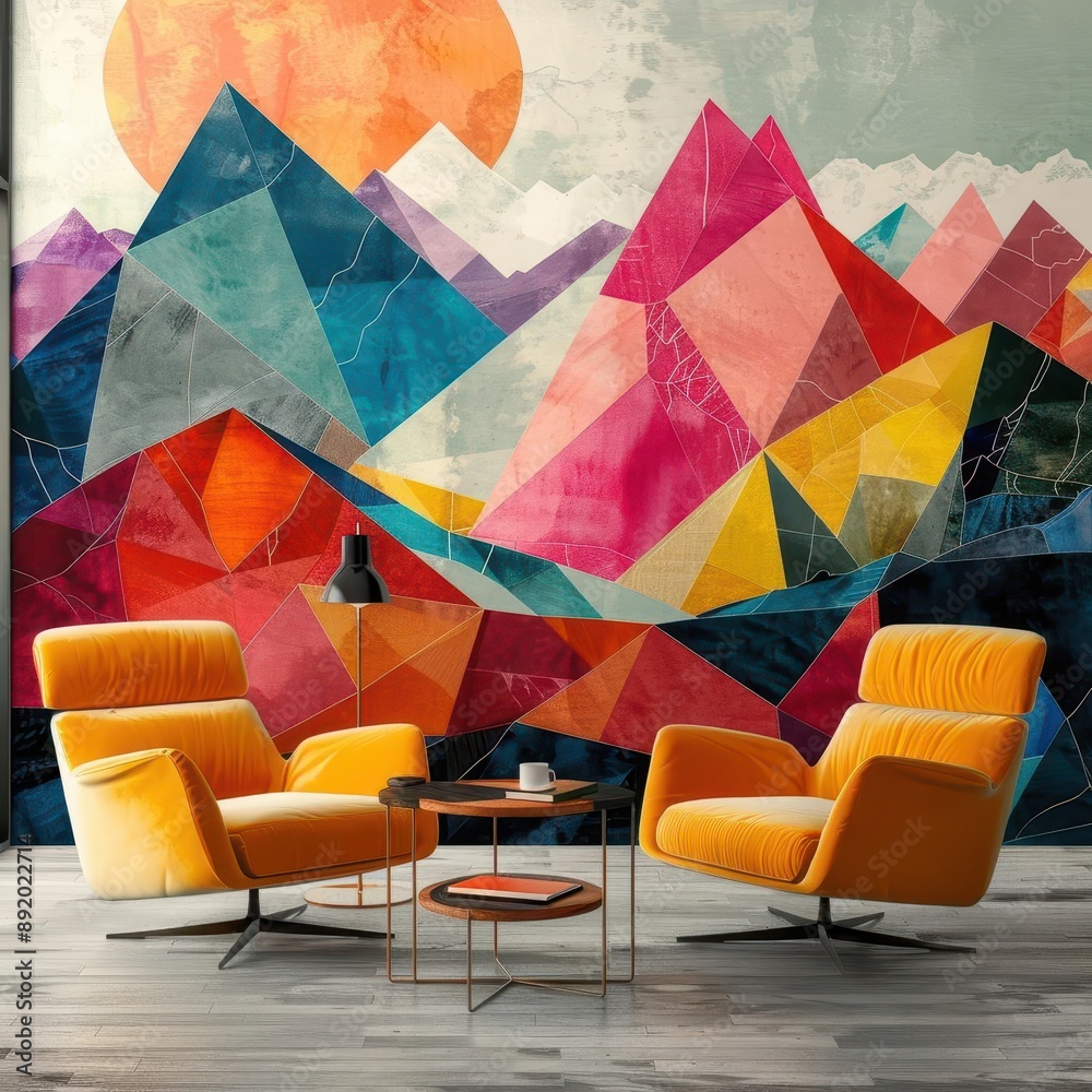 abstract mountain range rendered in vibrant saturated colors geometric ...