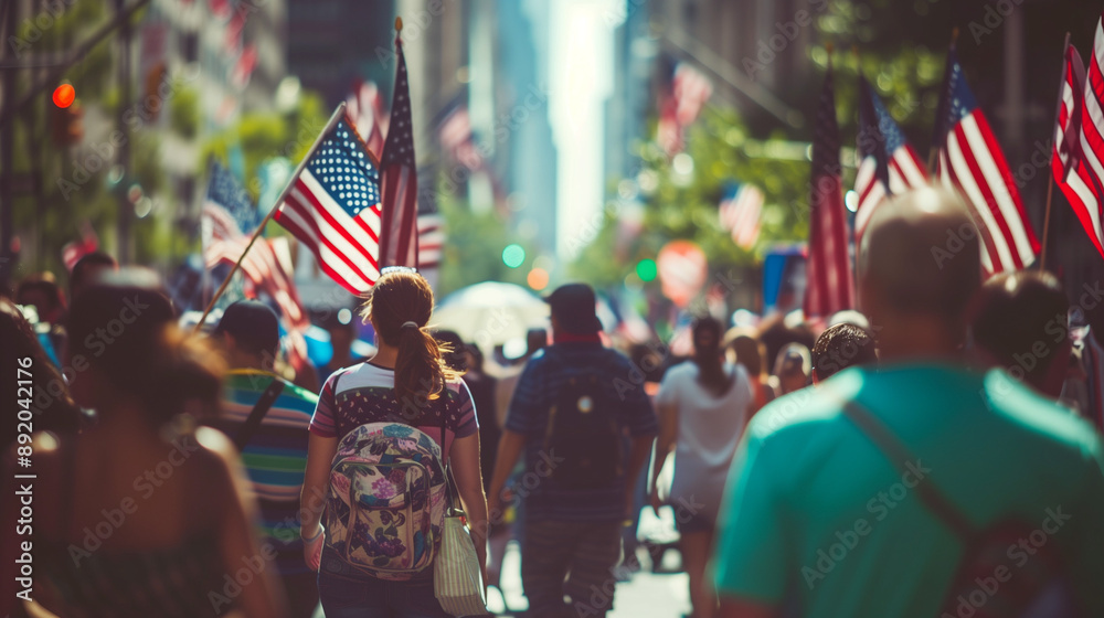 A large crowd of people are gathering marching and celebrating in ...
