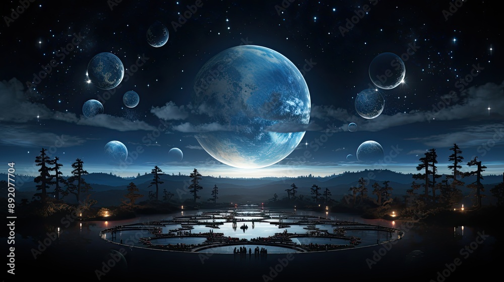 360 degree equirectangular projection space background with nebula and ...