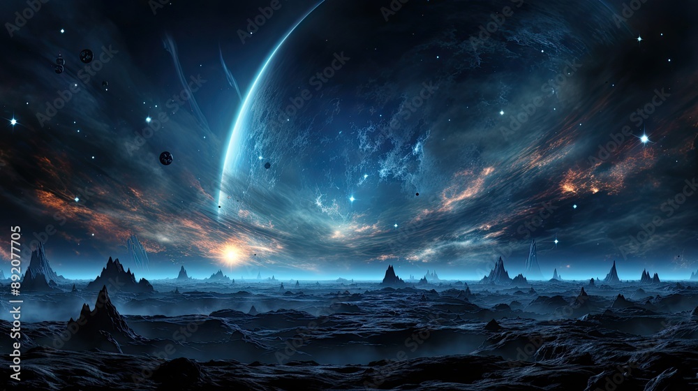 360 degree equirectangular projection space background with nebula and ...