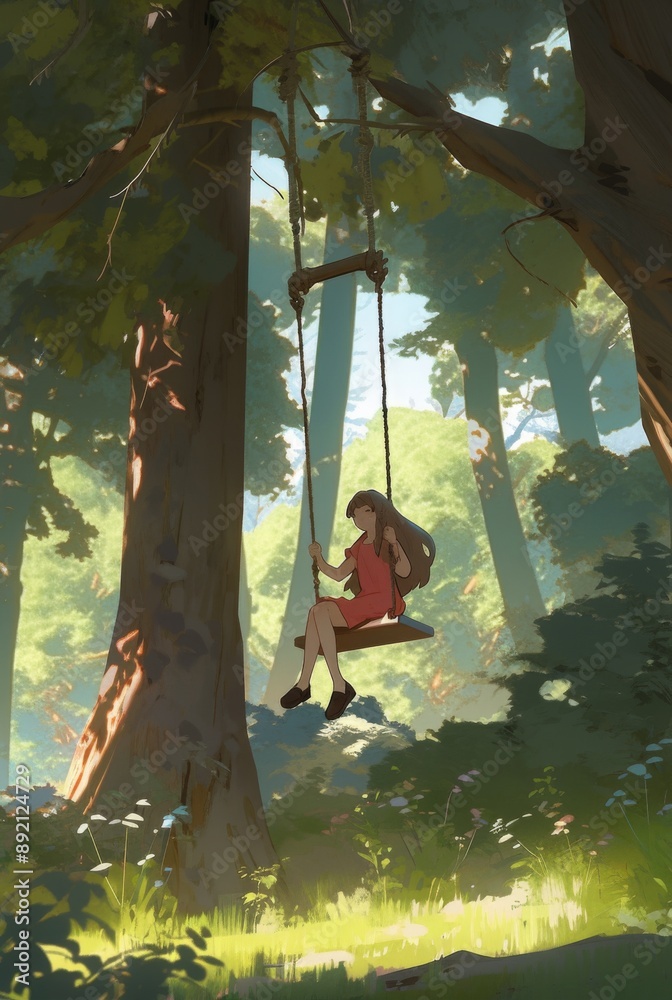 Swing into Serenity: Abstract Forest Swing Animation Wallpaper, a ...