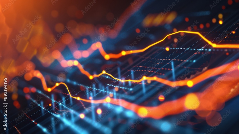 Dynamic effects on animated line chart, sleek design, realistic, studio ...