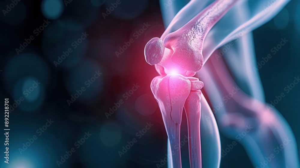 High-resolution 3D illustration of knee osteoarthritis showing synovial ...